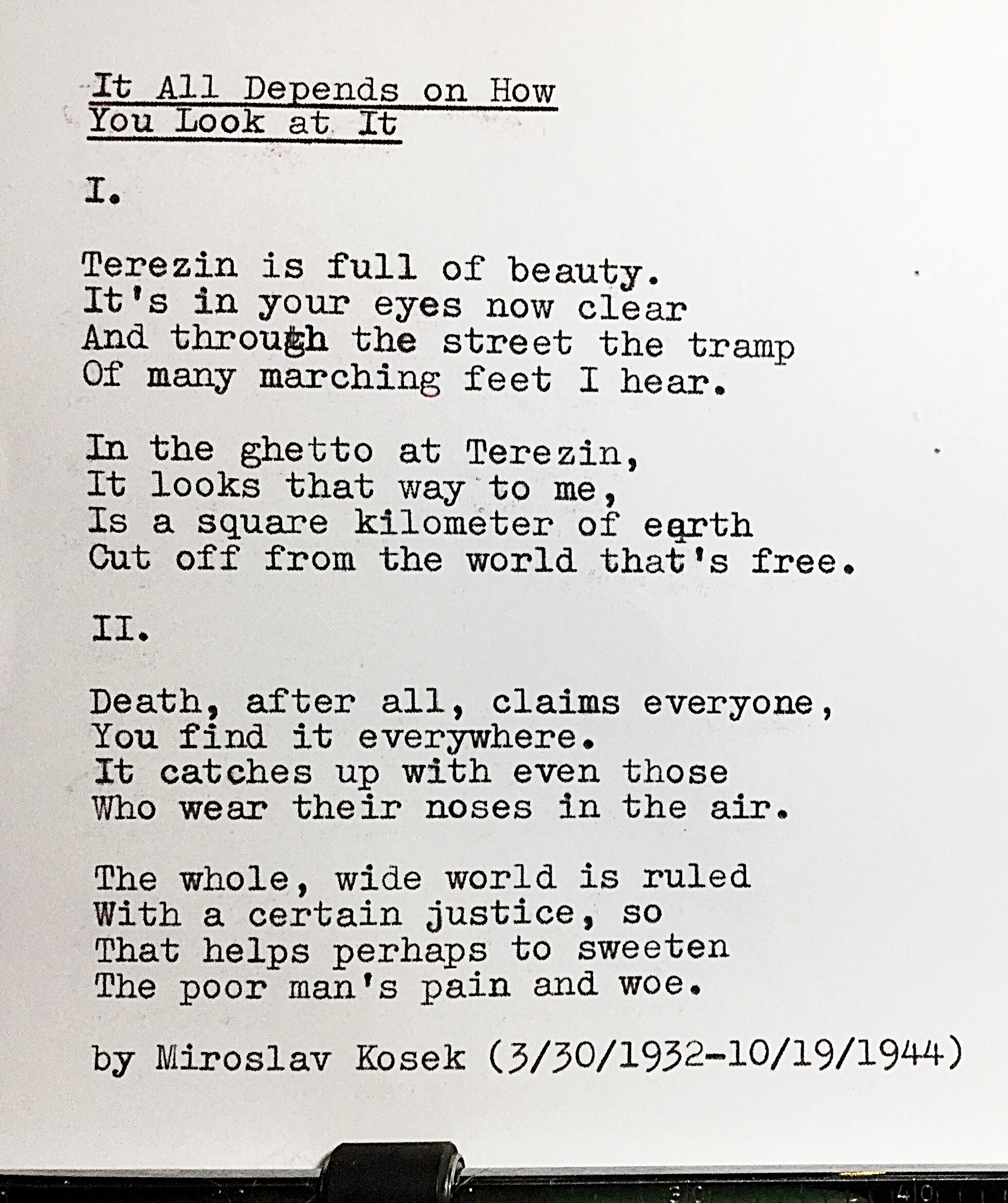 Terezin Poem#2: “It All Depends on How You Look at It,” by Miroslav ...